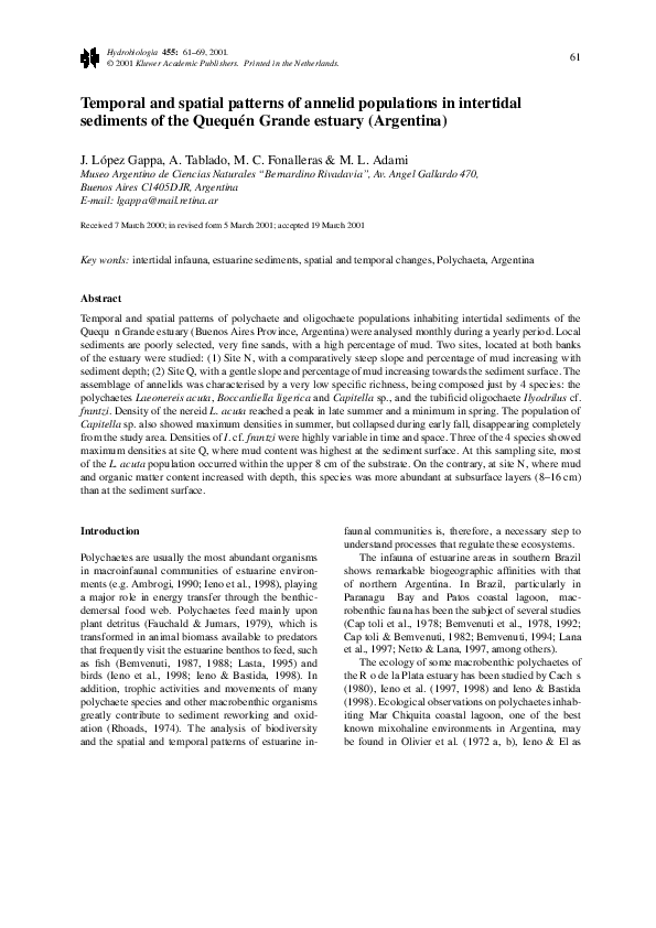 Pdf Temporal And Spatial Patterns Of Annelid Populations In Intertidal Sediments Of The