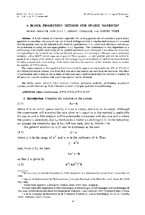 (PDF) Accelerated Block Projection for Sparse Matrices