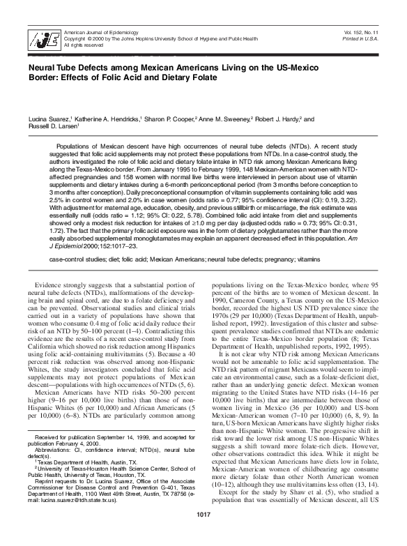 (PDF) Neural Tube Defects among Mexican Americans Living on the US ...