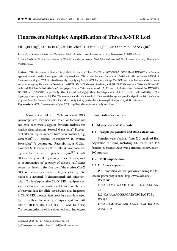 (PDF) Fluorescent Multiplex Amplification of Three X-STR Loci