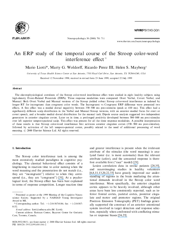 (PDF) An ERP study of the temporal course of the Stroop color-word ...