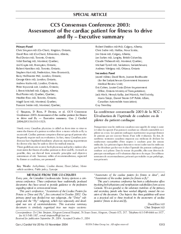 (PDF) CCS Consensus Conference 2003: Assessment of the cardiac patient ...