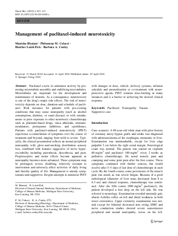 (PDF) Management of paclitaxel-induced neurotoxicity | Heather Laird-Fick - Academia.edu