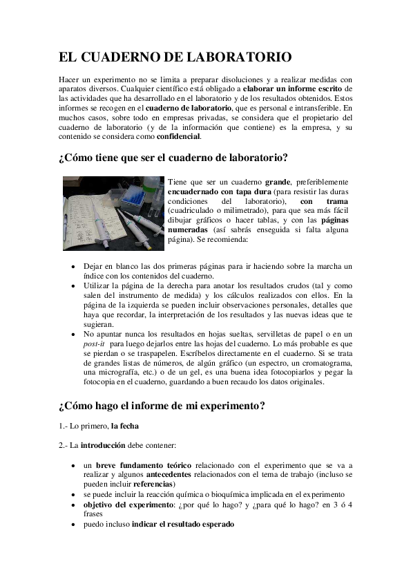 (PDF) EL CUADERNO DE LABORATORIO