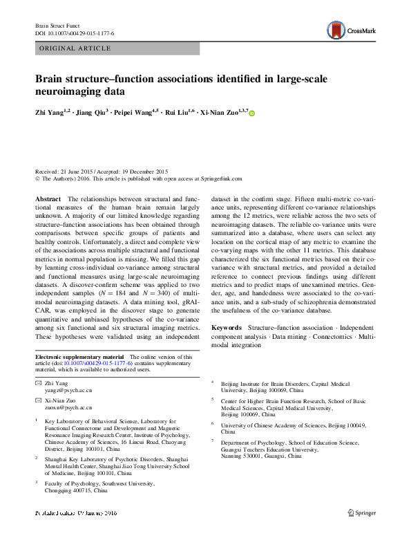 (PDF) Brain structure–function associations identified in large-scale ...