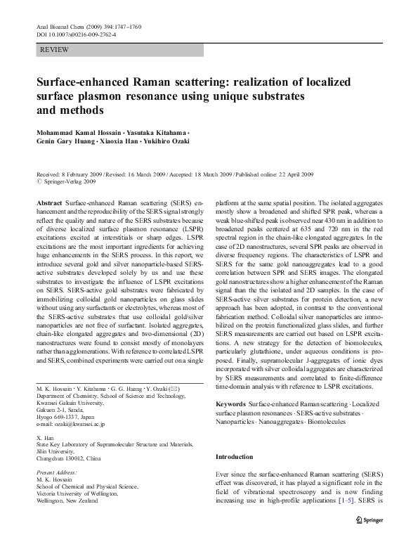 (PDF) Surface-enhanced Raman scattering: realization of localized surface plasmon resonance ...