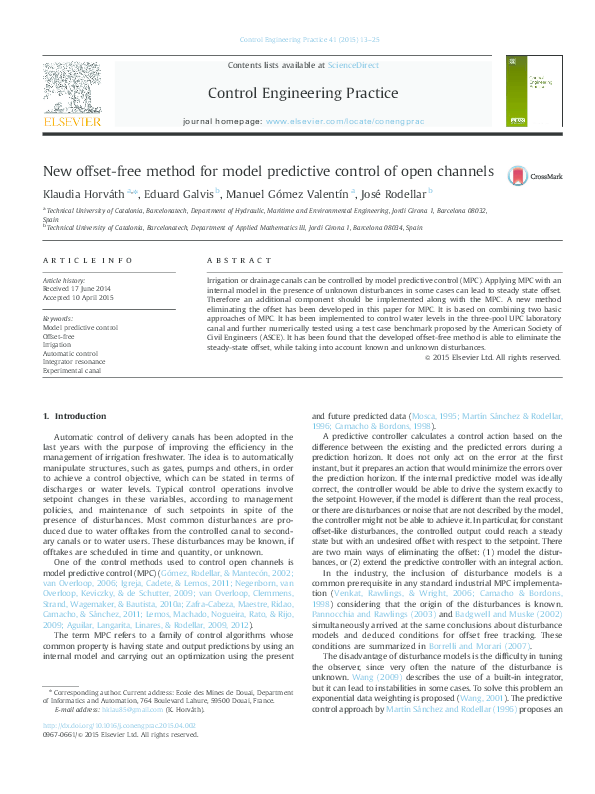 (PDF) New offset-free method for model predictive control of open channels