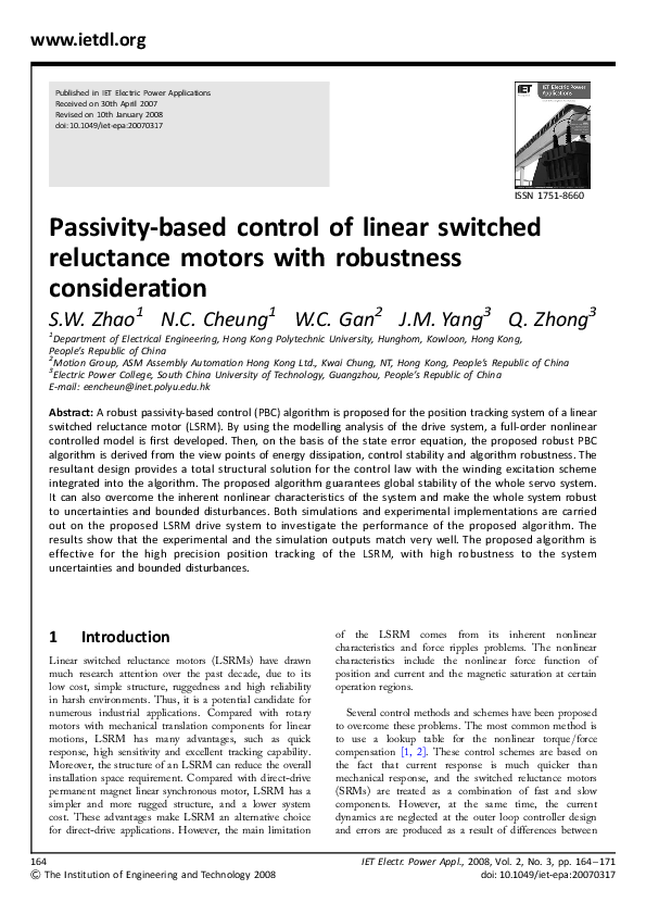 (PDF) Passivity-based control of linear switched reluctance motors with robustness consideration