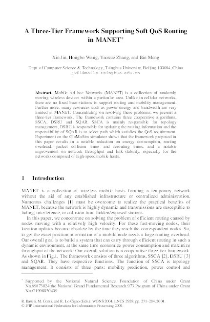Pdf A Three Tier Framework Supporting Soft Qos Routing In Manet