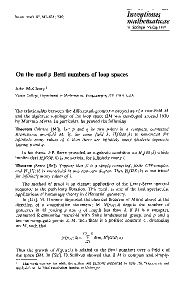 Pdf On The Mod P Betti Numbers Of Loop Spaces