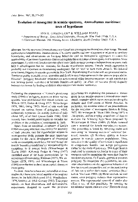 (PDF) Evolution of monogamy in seaside sparrows, Ammodramus maritimus ...