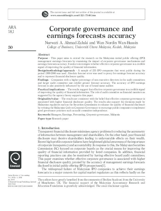 (PDF) Corporate governance and earnings forecasts accuracy