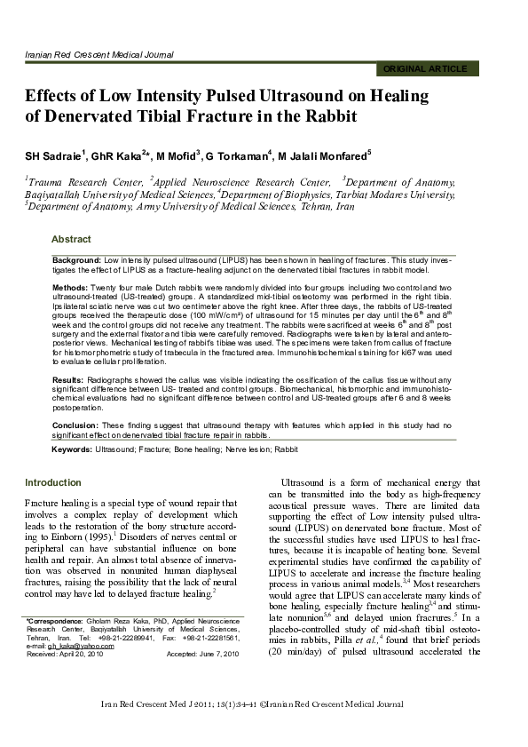 (PDF) Effects of Low-Intensity Pulsed Ultrasound on Healing of ...