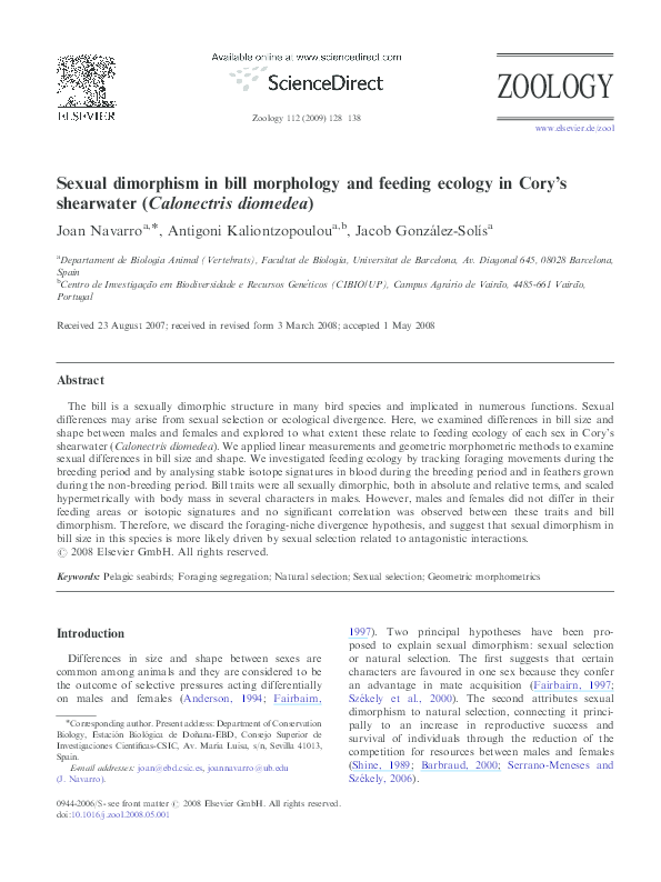 (PDF) Sexual dimorphism in bill morphology and feeding ecology in Cory ...