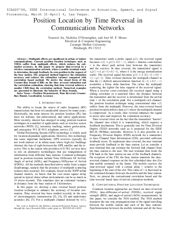 (PDF) Position location by time reversal in communication networks