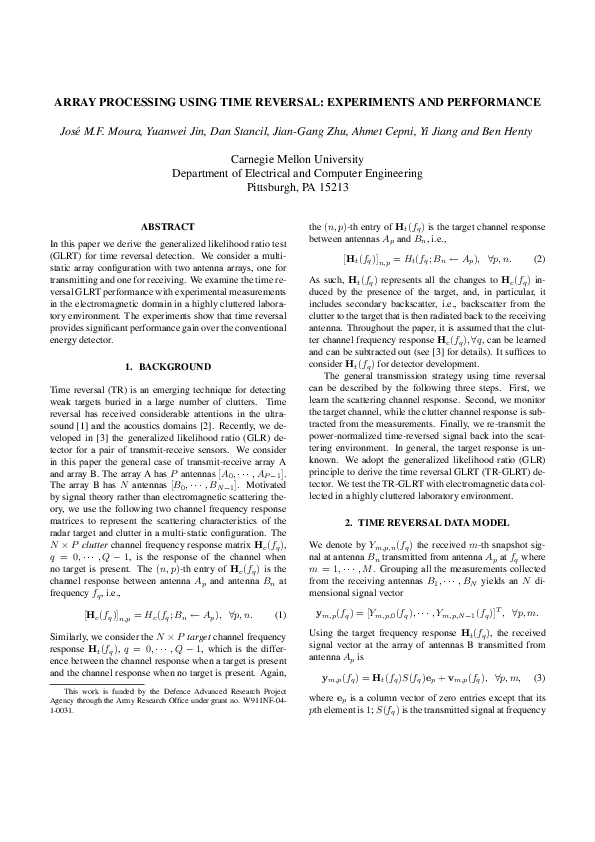 Pdf Time Reversal Detection In Multistatic Arrays
