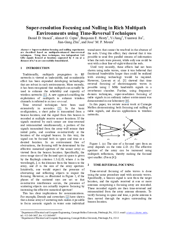 (PDF) Super-resolution Focusing and Nulling in Rich Multipath Environments using Time-Reversal ...