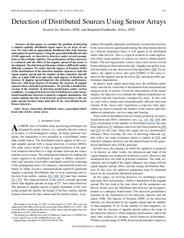 Pdf Detection Of Distributed Sources Using Sensor Arrays Yuanwei Jin