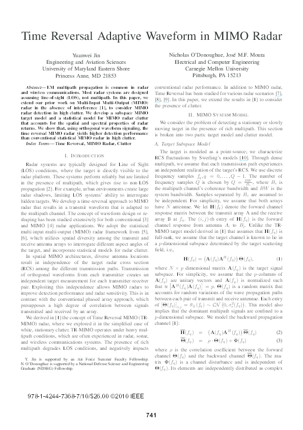 (PDF) Time reversal adaptive waveform in MIMO radar