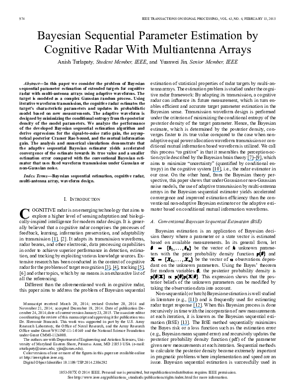 (PDF) Bayesian Sequential Parameter Estimation by Cognitive Radar With Multiantenna Arrays