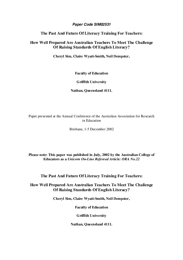 (PDF) The Past and Future of Literacy Training for Teachers