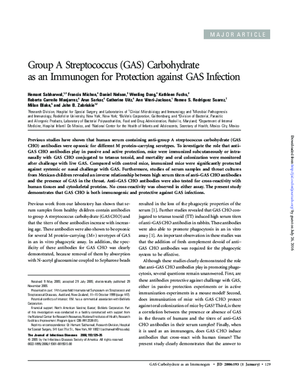 (PDF) Group A Streptococcus (GAS) Carbohydrate as an Immunogen for ...