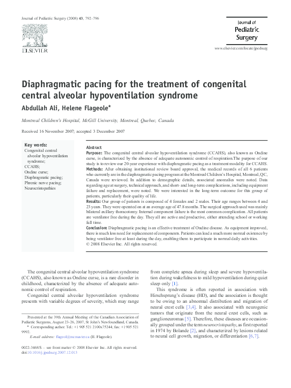 (PDF) Diaphragmatic pacing for the treatment of congenital central ...