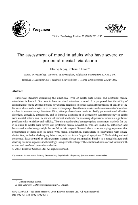 (PDF) The assessment of mood in adults who have severe or profound ...
