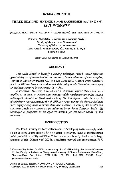 (PDF) THREE SCALING METHODS FOR CONSUMER RATING OF SALT INTENSITY