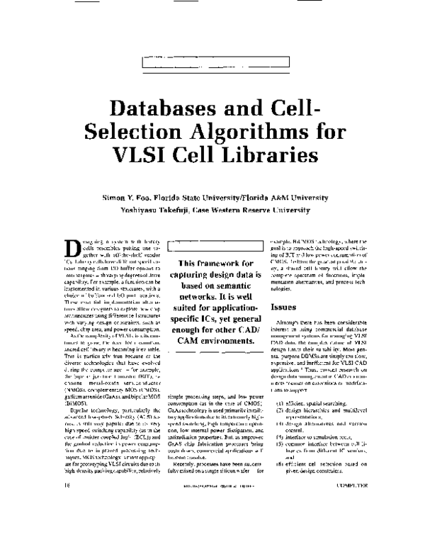 Pdf Databases And Cell Selection Algorithms For Vlsi Cell Libraries