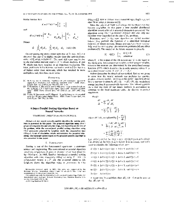 (PDF) A super-parallel sorting algorithm based on neural networks