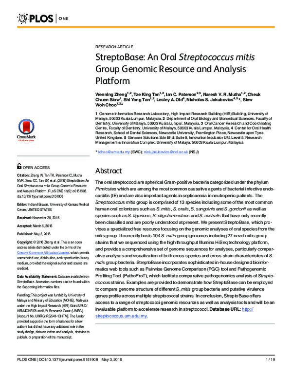 (PDF) StreptoBase: An Oral Streptococcus mitis Group Genomic Resource ...