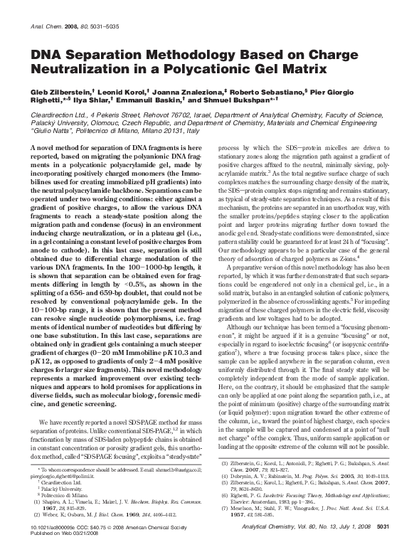 (PDF) DNA Separation Methodology Based on Charge Neutralization in a ...