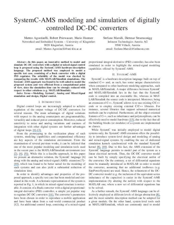 Pdf Systemc Ams Modeling And Simulation Of Digitally Controlled Dc Dc Converters