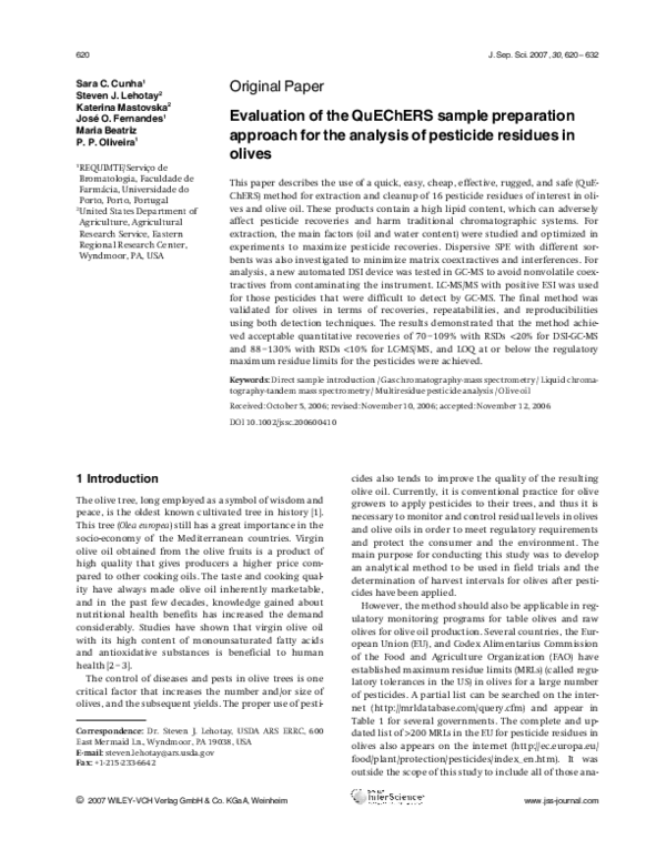 (PDF) Evaluation of the QuEChERS sample preparation approach for the ...
