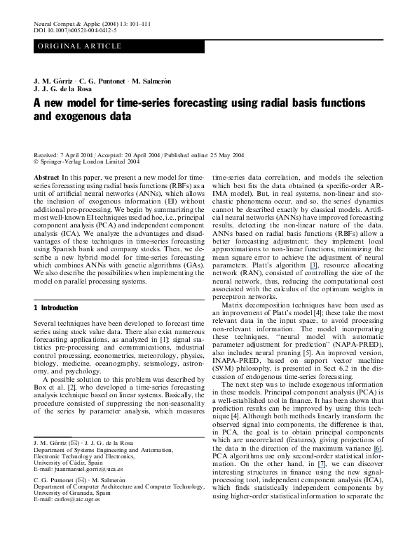 (PDF) A new model for time-series forecasting using radial basis functions and exogenous data