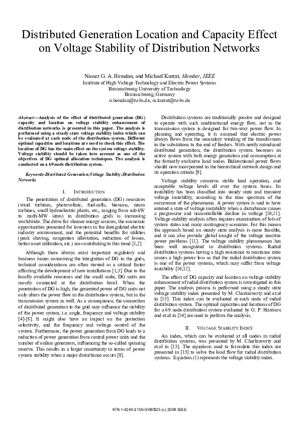 (PDF) Distributed Generation Location and Capacity Effect on Voltage Stability of Distribution ...