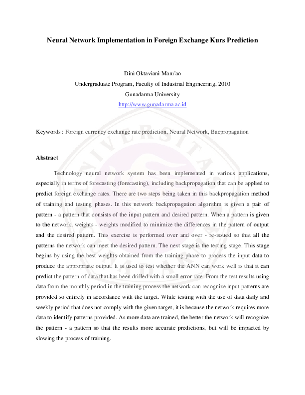 (PDF) Neural Network Implementation in Foreign Exchange Kurs Prediction
