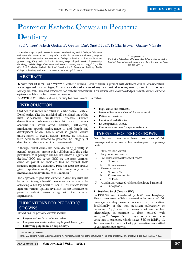 (PDF) Posterior Esthetic Crowns in Pediatric Dentistry