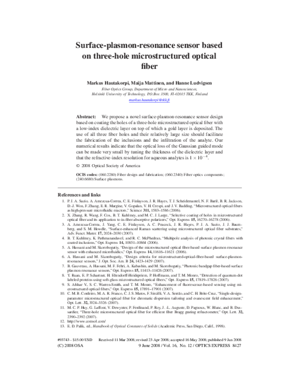 (PDF) Surface-plasmon-resonance sensor based on three-hole ...