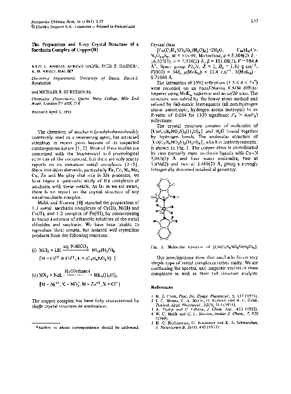 (PDF) The preparatation and x-ray crystal structure of a saccharin ...