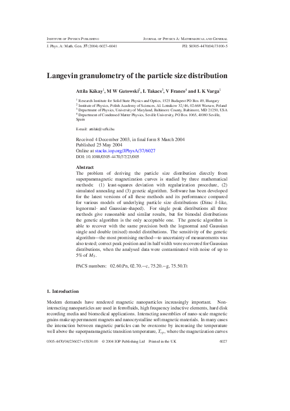 (PDF) Langevin granulometry of the particle size distribution