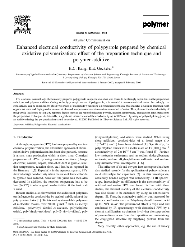 (PDF) Enhanced electrical conductivity of polypyrrole prepared by ...