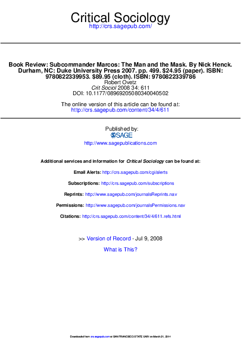 (PDF) Subcommander Marcos: The Man and the Mask