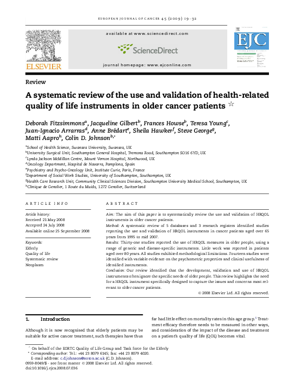 (PDF) A systematic review of the use and validation of health-related ...