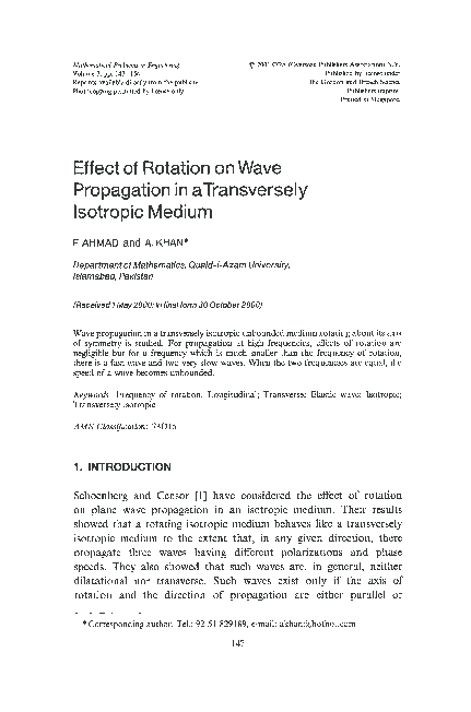 Pdf Effect Of Rotation On Wave Propagation In A Transversely