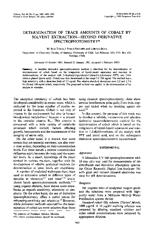 Pdf Determination Of Trace Amounts Of Cobalt By Solvent Extraction—second Derivative