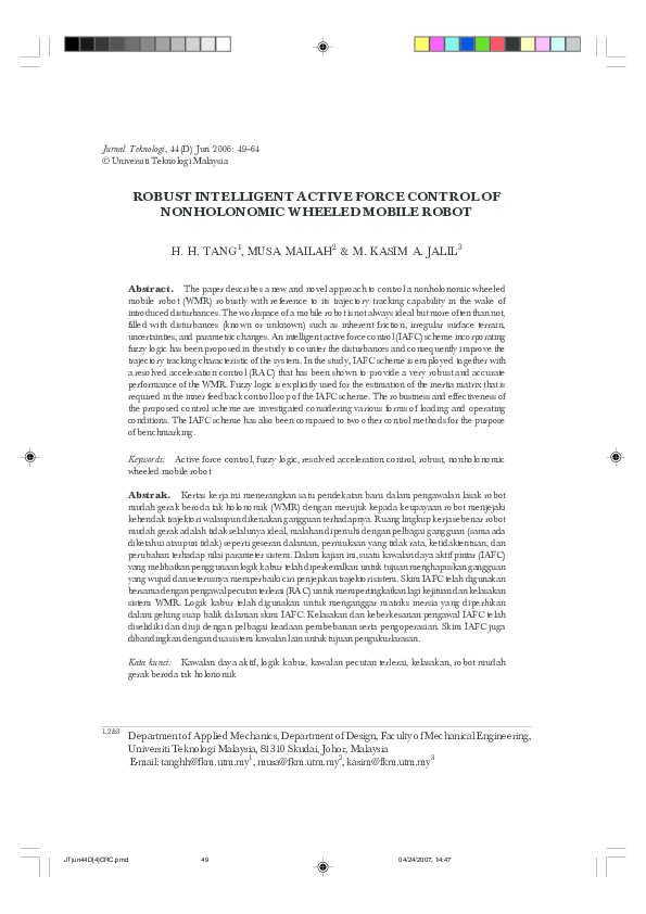 (PDF) ROBUST INTELLIGENT ACTIVE FORCE CONTROL OF NONHOLONOMIC WHEELED MOBILE ROBOT