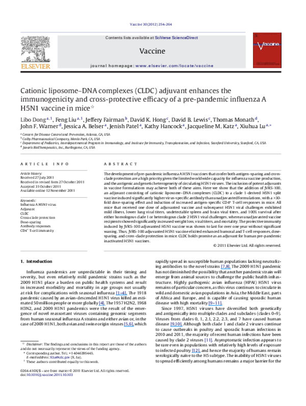 Pdf Cationic Liposome Dna Complexes Cldc Adjuvant Enhances The 0547