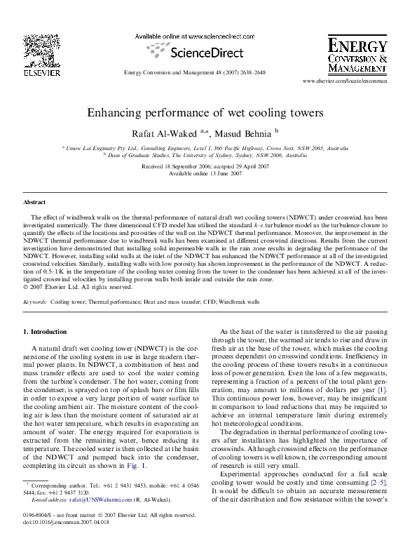 (PDF) Enhancing performance of wet cooling towers